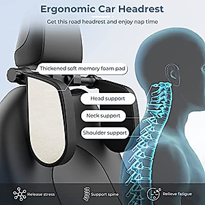 Yoocaa Car Headrest Pillow, Road Pal Headrest, Adjustable Car Seat Head Neck Support, U Shaped Car Sleeping Pillow for Kids & Adults (Black)