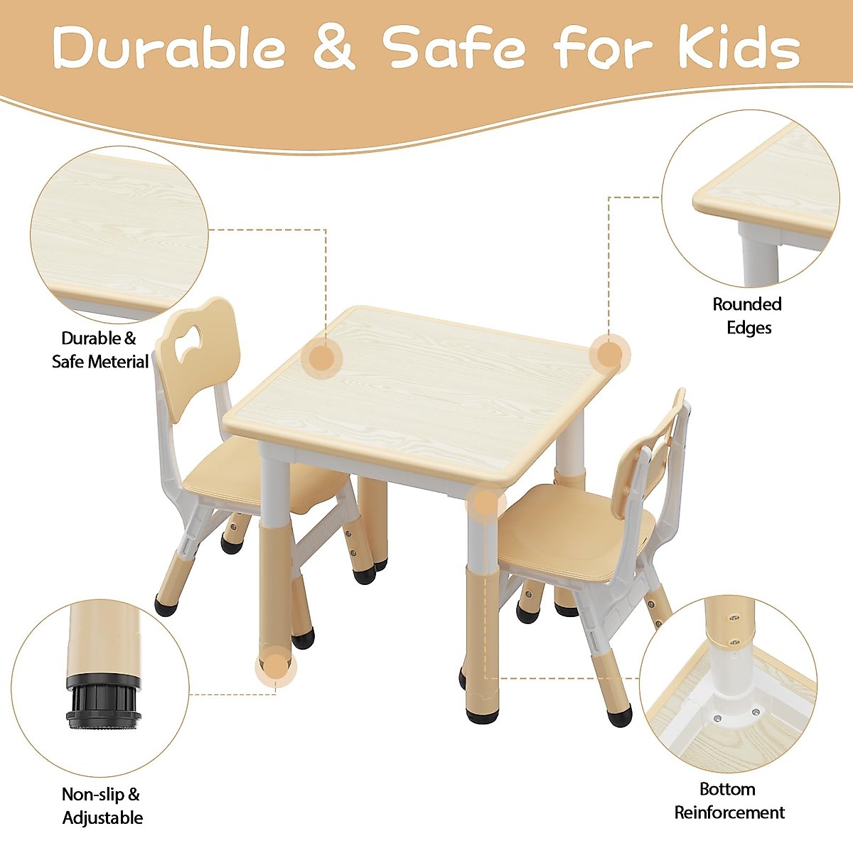 GAOMON Kids Table and 2 Chairs Set with Graffiti Desktop, Height Adjustable Toddler Table and Chairs Set, 4 in 1 Activity Table Play Table for Reading, Drawing, Playing, Eating