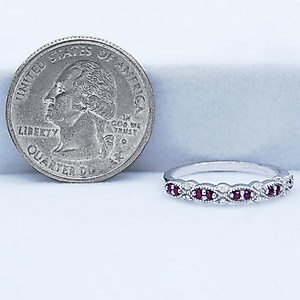 Dazzlingrock Collection Round Ruby & White Diamond Marquise Miligrain Ring for Women in 925 Sterling Silver Size 6