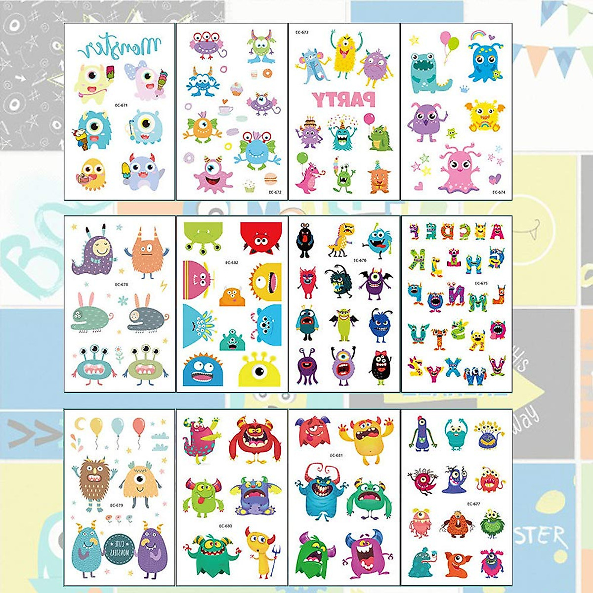 Ooopsi Monster Temporary Tattoos for Kids - More Than 120 Tattoos - Cute Cartoon Tattoos Sticker for Boy Girl Birthday Party Decorations Supplies Favors