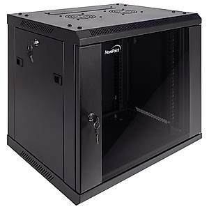 NavePoint 9U Server Cabinet Wall Mount Rack Enclosure Includes 2 Fans, Locking Glass Door, Removable Side Panels – 9U Network Cabinet 17.7” Deep, 19 Inch Server Rack for IT and A/V Equipment