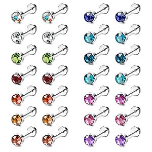 LOYALLOOK 14Pairs Stainless Steel CZ Stud Earrings for Women Men Multicolor Cubic Zirconia Flatback Earrings Pave Crystal Disco Ball Earrings with Flatback Cartilage Helix Earrings Set 20G Style A