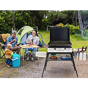 Grill Griddle Stand for Blackstone 22 Inch,17 Inch Tabletop Griddle, Griddle Table with Side Shelf & Sub-shelf and Paper Towel Holder, Support to Add Wheel and Magnetic Tool Holder or Grill Caddy