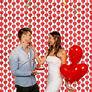 Mosoan 2 Pieces Red Heart Foil Fringe Curtains - 3.3 FT x 6.6 FT Red Heart Streamer for Valentines Party Decorations - Red Fringe Backdrop for Valentines Decor Birthday Wedding Baby Shower