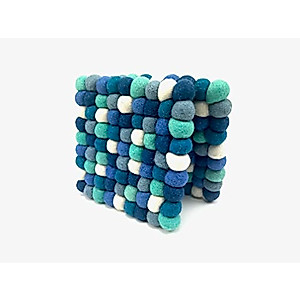 Handmade Trivet, Felt Ball Trivet, Potholders, Trivets, 100% Wool, Felt, Hot Pot Holders (Set of 2) Hot Pads, Flexible, Durable, Heat Resistant Mat, Mats, Square Trivet (Bluesh, Square)