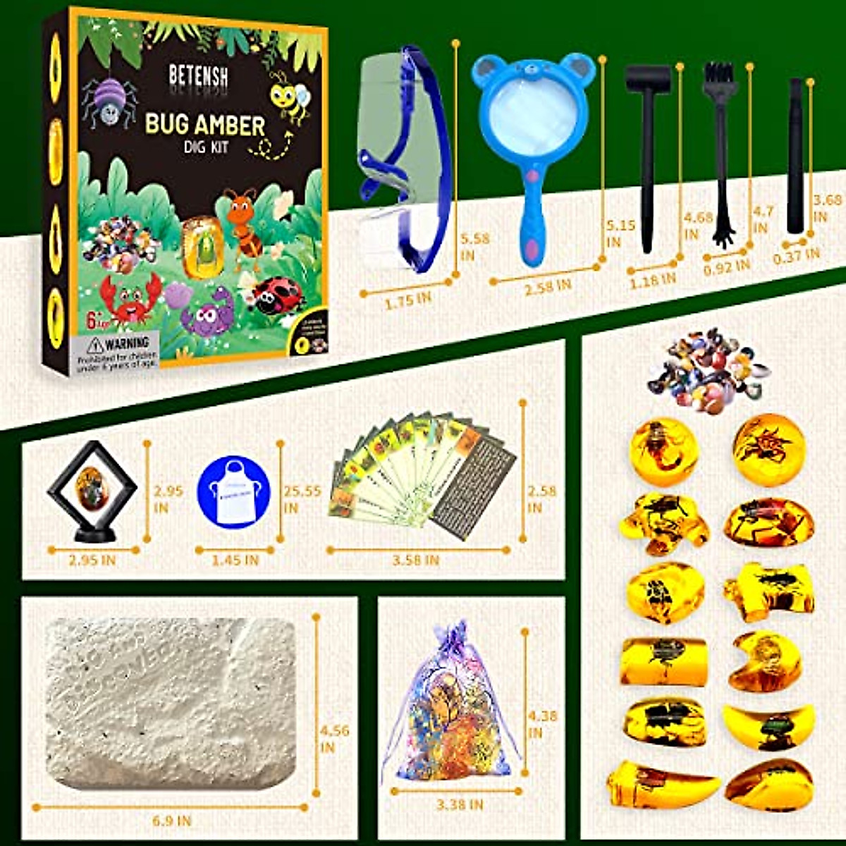 Amber Dig Kit Includes Excavate 12Pcs Insect Ambers and Many Crystal Stones As Fun Geology Science STEM Educational Bugs Toys for Science Educational (Bugs)