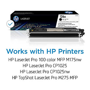 Original HP 126A Black Toner Cartridge | Works with HP LaserJet Pro 100 color MFP M175 Series, HP LaserJet Pro CP1025 Series, HP TopShot LaserJet Pro M275 MFP Series | CE310A