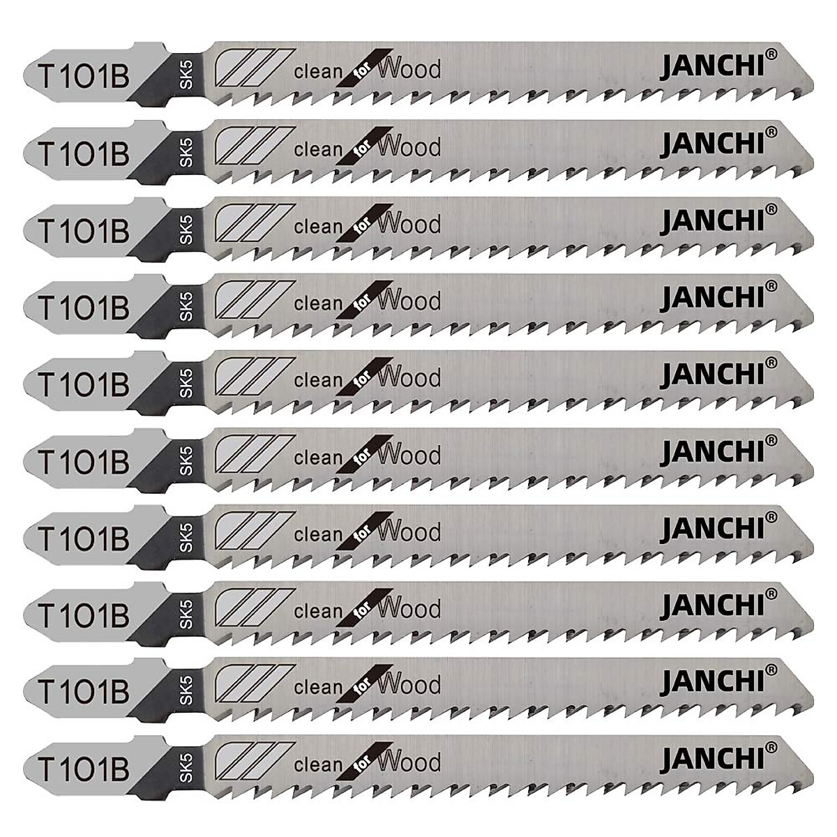 50Pack T101B T-Shank Contractor Jig Saw Blades - 4 Inch 10 TPI Jigsaw Blades Set- Made for High Speed Carbon Steel, Clean and Precise Straight Cutting Wood Boards PVC Plastic