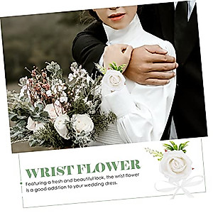Garneck Wrist Flower Wedding Decor Wrist Corsage Bridesmaid Bracelets Corsage Wristlet Band Bridesmaid Wrist Chains Wrist Corsage Flowers Wedding Dress Plastic Decorative Flower White