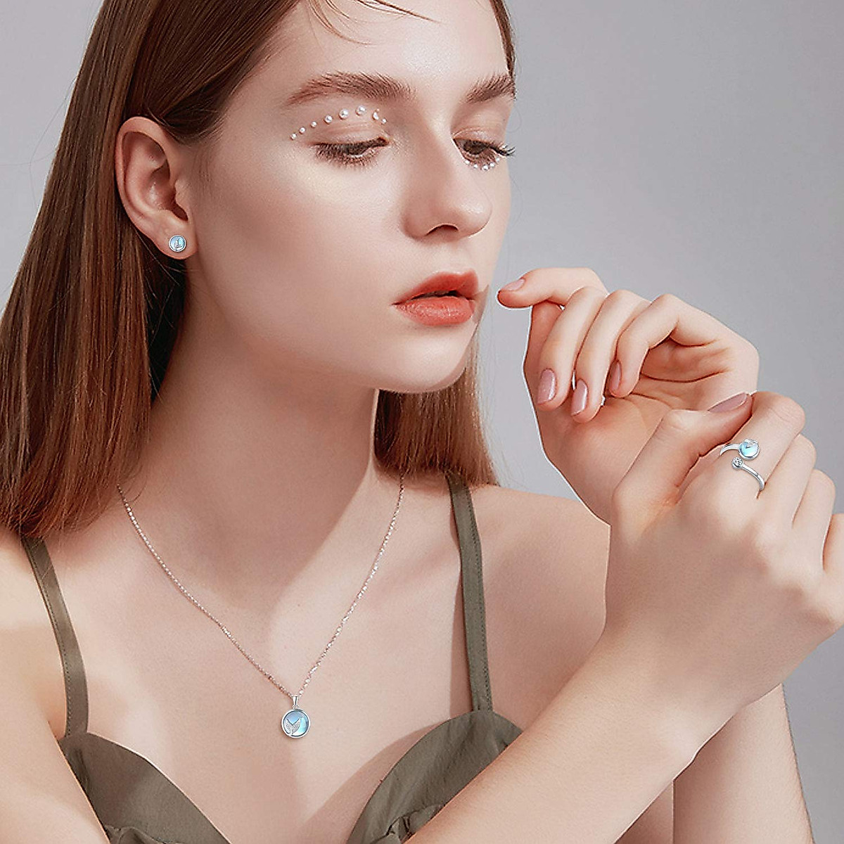 Mermaid Tail Moonstone Stud Earrings Jewelry Gifts 925 Sterling Silver Ocean Sea Whale’s Tail Earrings Moonstone Fishtail Stud Earrings for Women