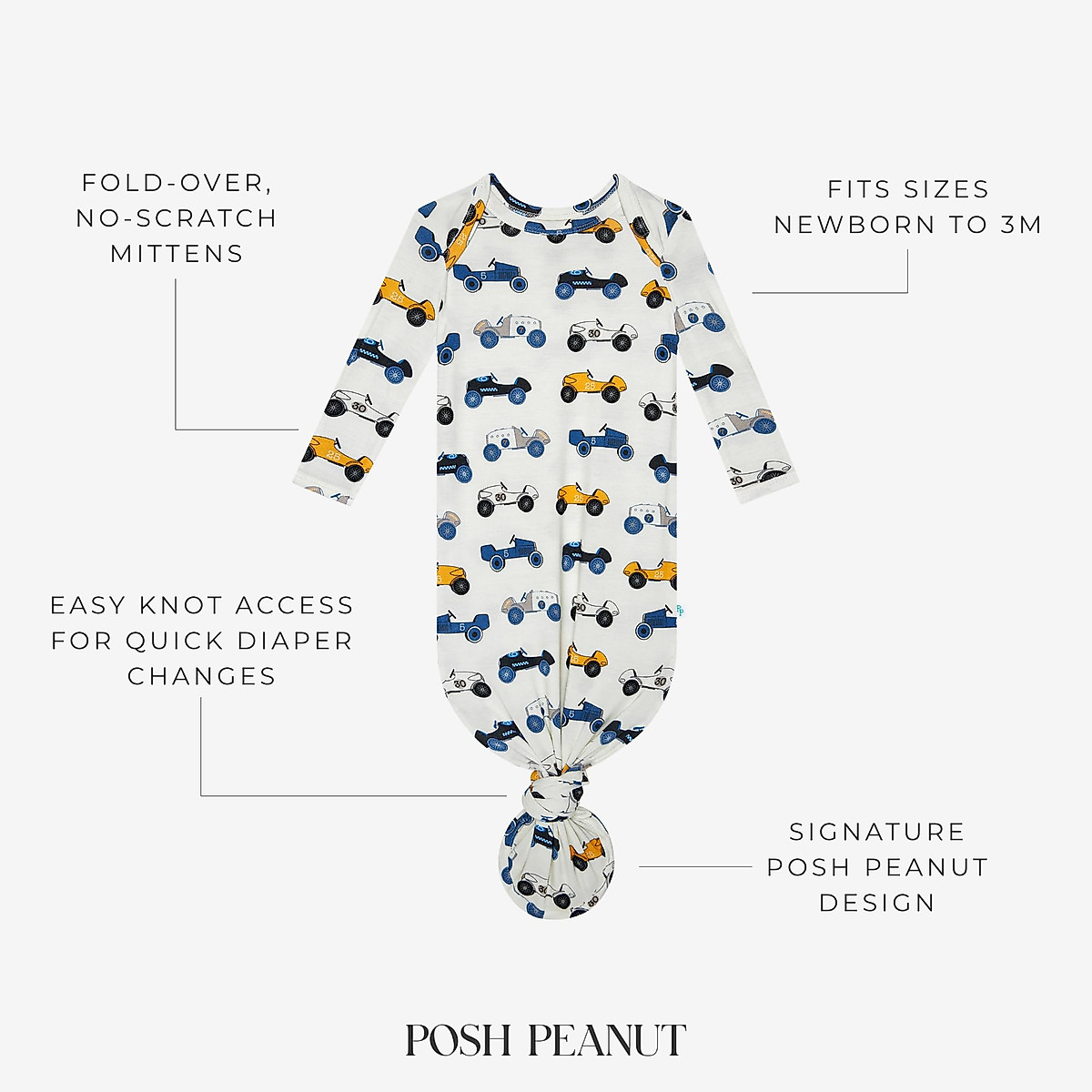 Posh Peanut Infant Gown - Unisex Soft Baby Clothes - Viscose from Bamboo Infant Layette Swaddle Wear- 0-3 Months (Enzo Knotted)