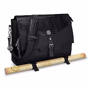 ENHANCE Collector's Edition RPG Player's Essentials DnD Bag - Dragon Hide Exterior Messenger Bag Fits 2-4 Books, Binders, Dice & Accessories, with 17 inch Laptop Slot, Battlemap Straps (Dragon Black)