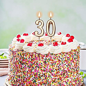 30th Birthday Candles Cake Number Candles Happy Birthday Cake Candles Topper Decoration for Birthday Wedding Anniversary Celebration Favor, Champagne Gold