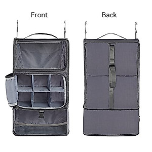 Surblue Hanging Travel Shelves Compression Packing Cube for Carry-on Luggage Suitcase Collapsible with Extension Layer Large Capacity, Grey, XL