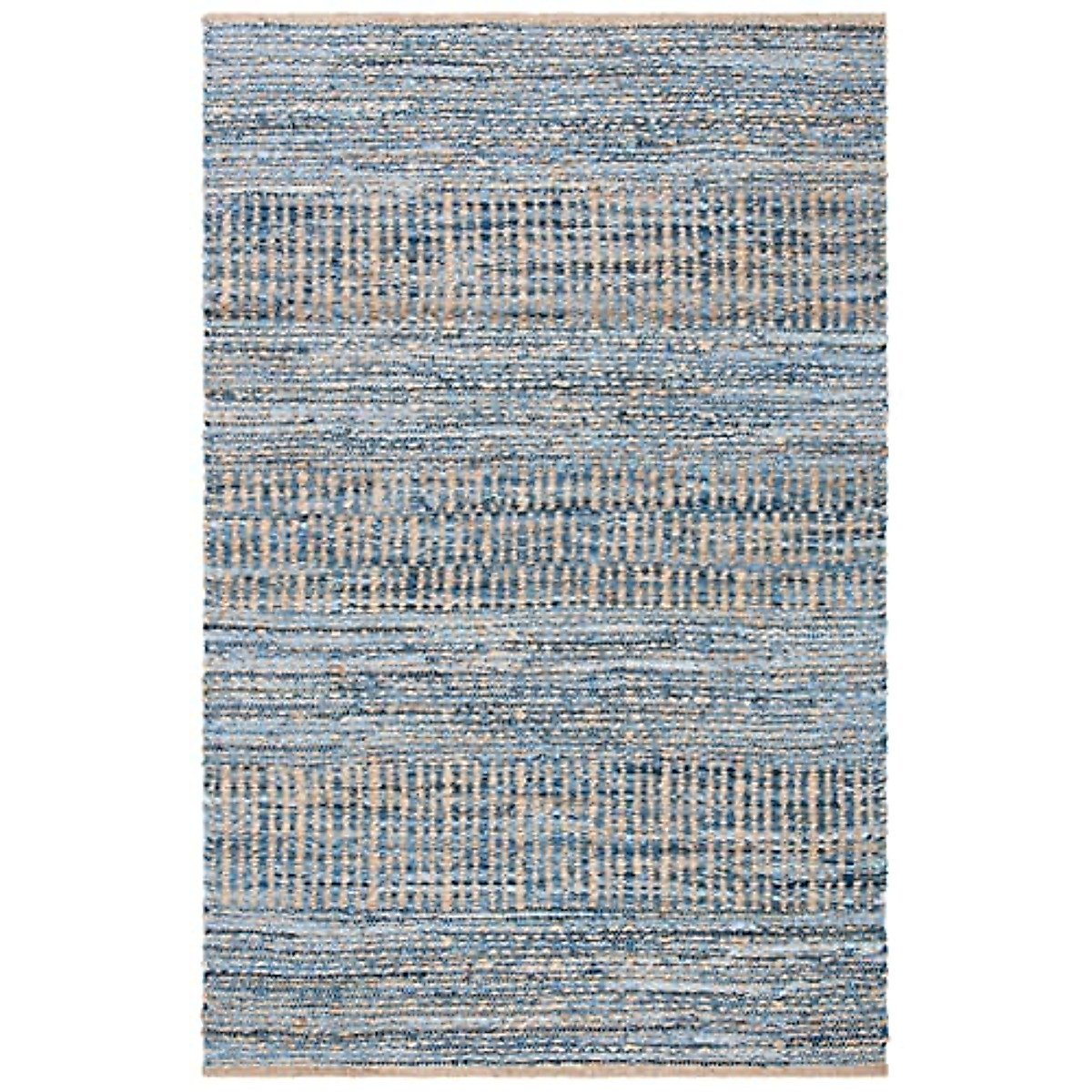 SAFAVIEH Cape Cod Collection Accent Rug - 4' x 6', Natural & Blue, Handmade Flat Weave Coastal Braided Jute, Ideal for High Traffic Areas in Entryway, Living Room, Bedroom (CAP353A)