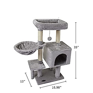 FISH&NAP US09H Cute Cat Tree Kitten Cat Tower for Indoor Cat Condo Sisal Scratching Posts with Jump Platform Cat Furniture Activity Center Play House Grey