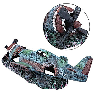 Airplane Wreck Aquarium Ornament, Aquarium Decoration Artificial Damaged Plane Fish Tank Landscape Decoration Decor