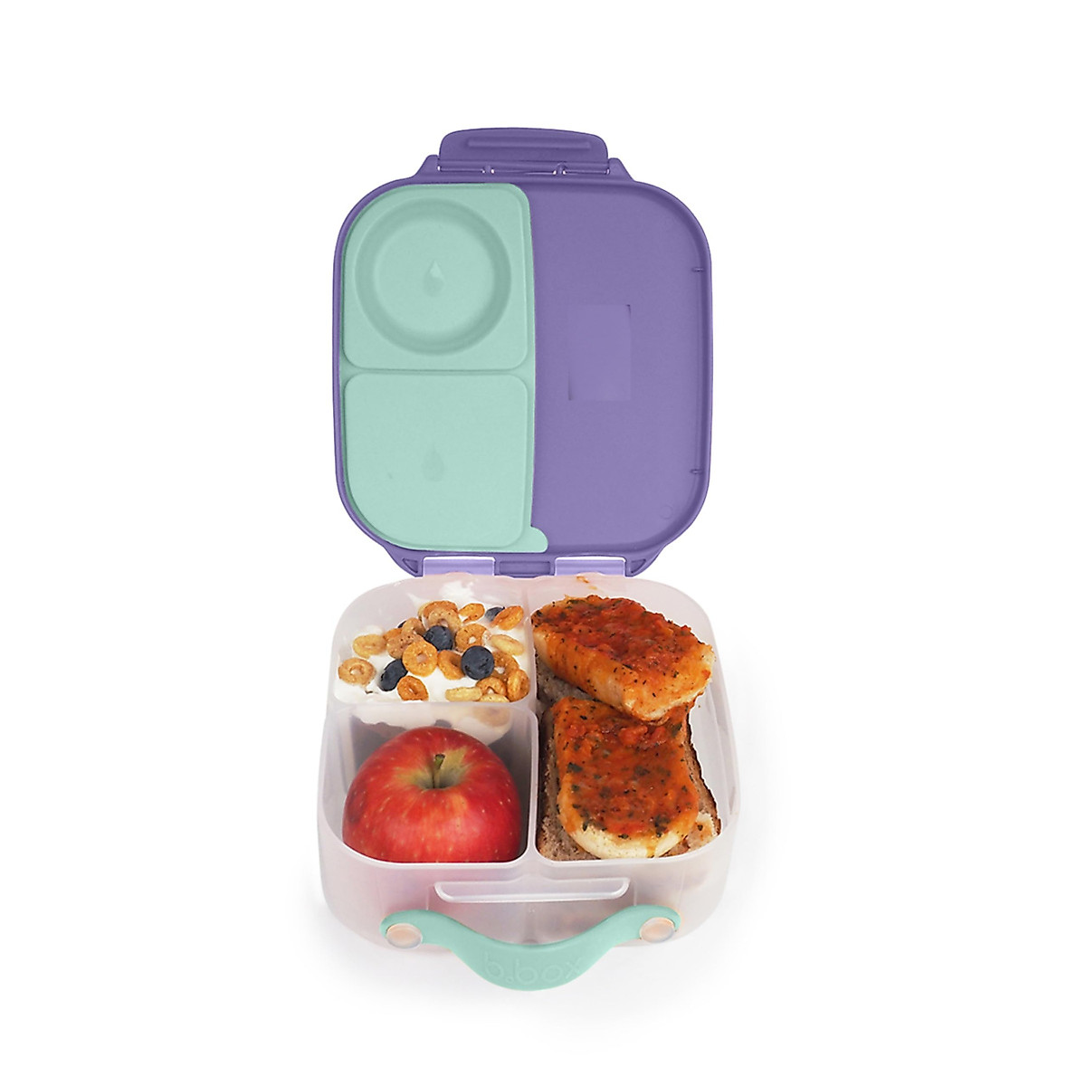 b.box Mini Lunch Box for Kids: Lunch Snack Container with 2 Leak Proof Compartments. Ages 3+ School Supplies, BPA Free (Lilac Pop, 4¼ cup capacity)