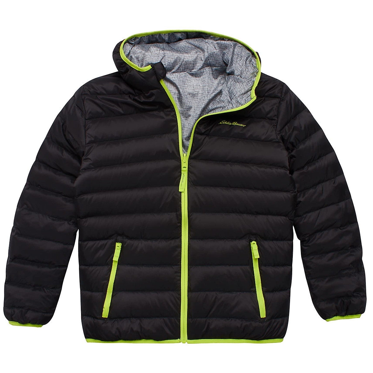 Eddie Bauer Kids' Reversible Jacket - Weather Resistant Quilted Down Coat for Boys and Girls (3-20), Size 10-12, Black
