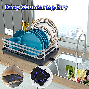 Zarnicy Dish Drying Rack with Drainboard - Dish Racks for Kitchen Counter - Rust Resistant Carbon Steel Dish Drainer with Adjustable Swivel Spout and Removable Cutlery Holder