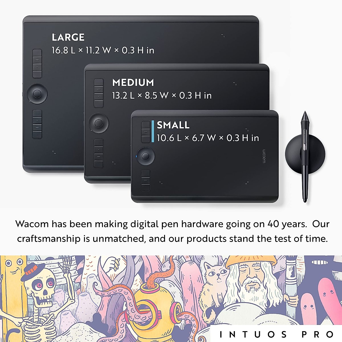 Wacom Intuos Pro Small Bluetooth Graphics Drawing Tablet, 6 Customizable ExpressKeys, 8192 Pressure Sensitive Pro Pen 2 Included, Compatible with Mac OS and Windows,Black