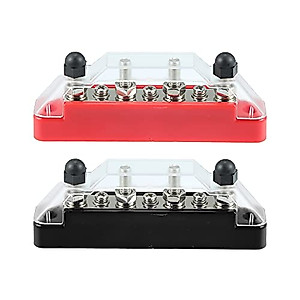 X AUTOHAUX 1 Pair 7 Terminal Bus Bar Power 3 Screw Terminals Power Distribution Block with 4 Screws Red and Black for Car Boat Marine Caravan RV