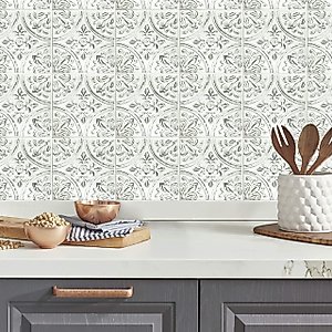RoomMates TIL4623FLT StickTiles White Tin Peel and Stick Tile Backsplash, 10.5 inch x 10.5 inch, 4 Count (Pack of 1)