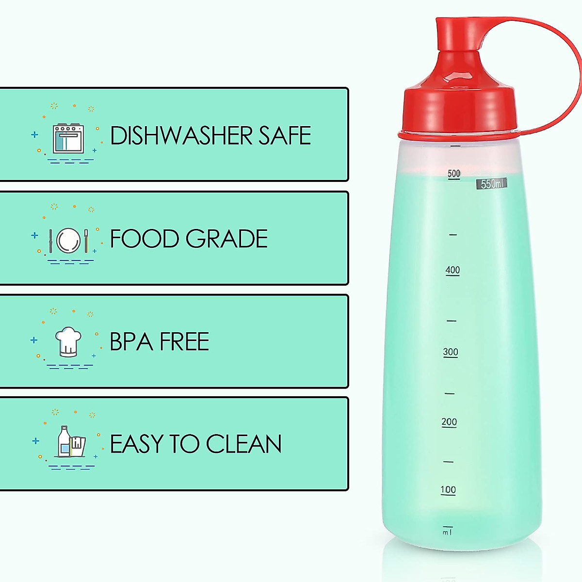 oiununo Squeeze Bottles Wide Mouth - Pack of 3 Condiment Bottle Squeeze BPA free for Chunky Sauces, Resin, Crafts, Condiment Squeeze Bottles 550 mL/19 oz. (Red*3)