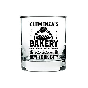 Brindle Southern Farms Leave The Gun Take The Cannoli Godfather Whiskey Glass & Coaster, Engraved Godfather Rocks, Clemenza's Bakery Gift Set for Godfather (Diamond Black Engraved Finish)