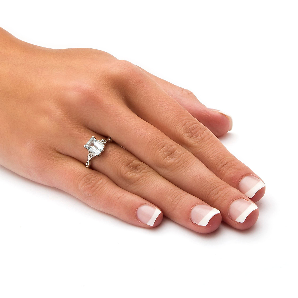 PalmBeach Jewelry 18K Gold-Plated or Platinum-Plated Sterling Silver Emerald Cut Genuine Aquamarine Ring Size 9