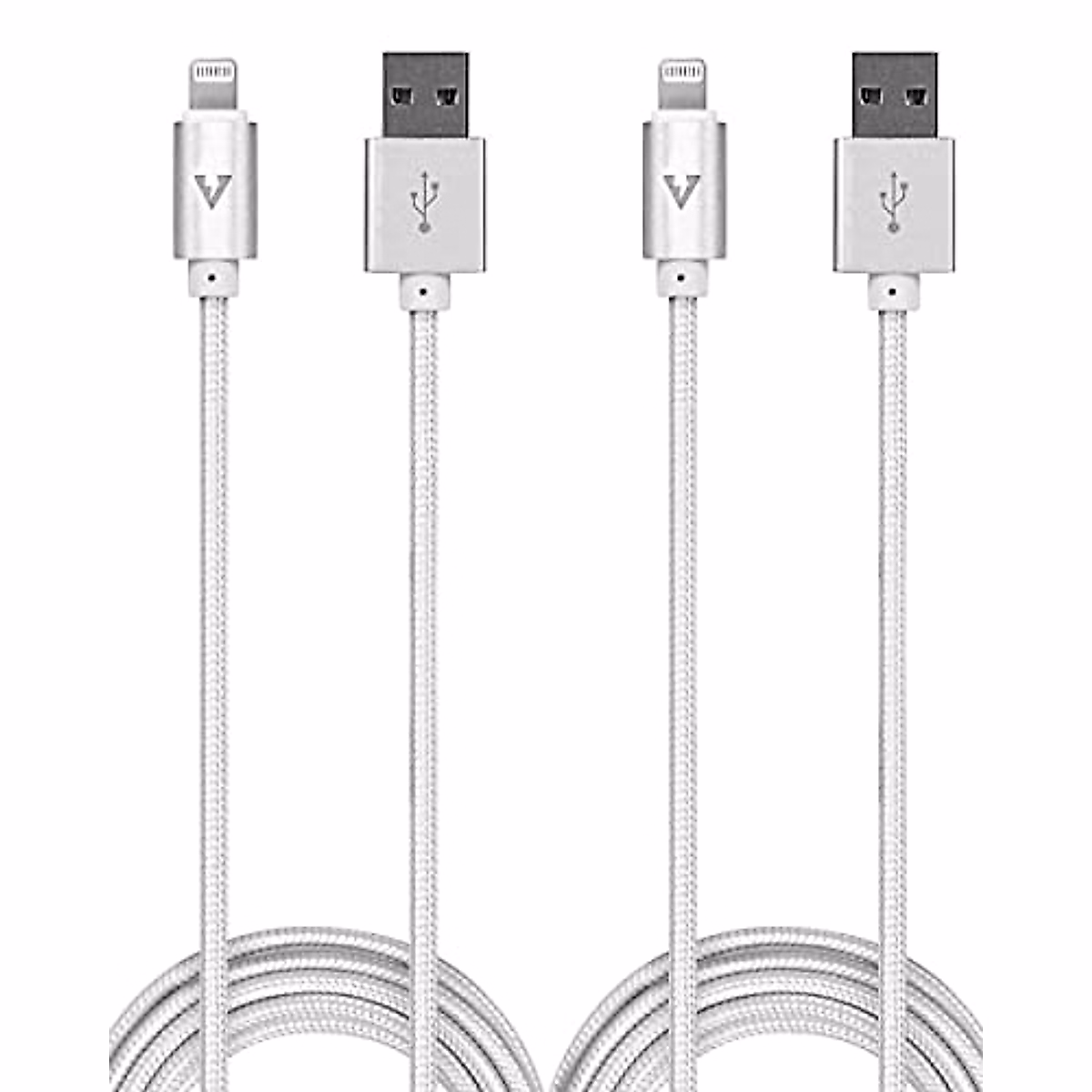 vCharged 12 FT Longest 2 Pack MFi Certified Lightning Cable Nylon Braided USB Long iPhone Charger for Apple iPhone 14 Pro Max, 13, 12, 11/Mini/XR, XS, X, 8, 7, 6, iPad, Airpods, Updated Cables - White