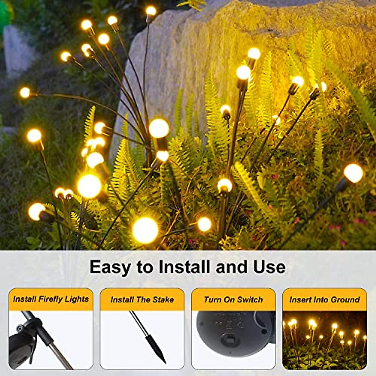 2 Pack Solar Garden Lights, Solar Powered Firefly Lights Outdoor Waterproof, Solar Starburst Swaying Lights When Wind Blows, Solar Outdoor Decor Light for Landscape, Pathway, Yard, Patio(Warm White)