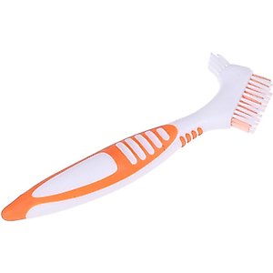 Jowxsx Premium Denture Cleaning Brush Set with Multi-Layered Bristles & Ergonomic Rubber Handle, Portable Denture Double Sided Brush for False Teeth Cleaning Brush Multiple Layers of bristles Orange
