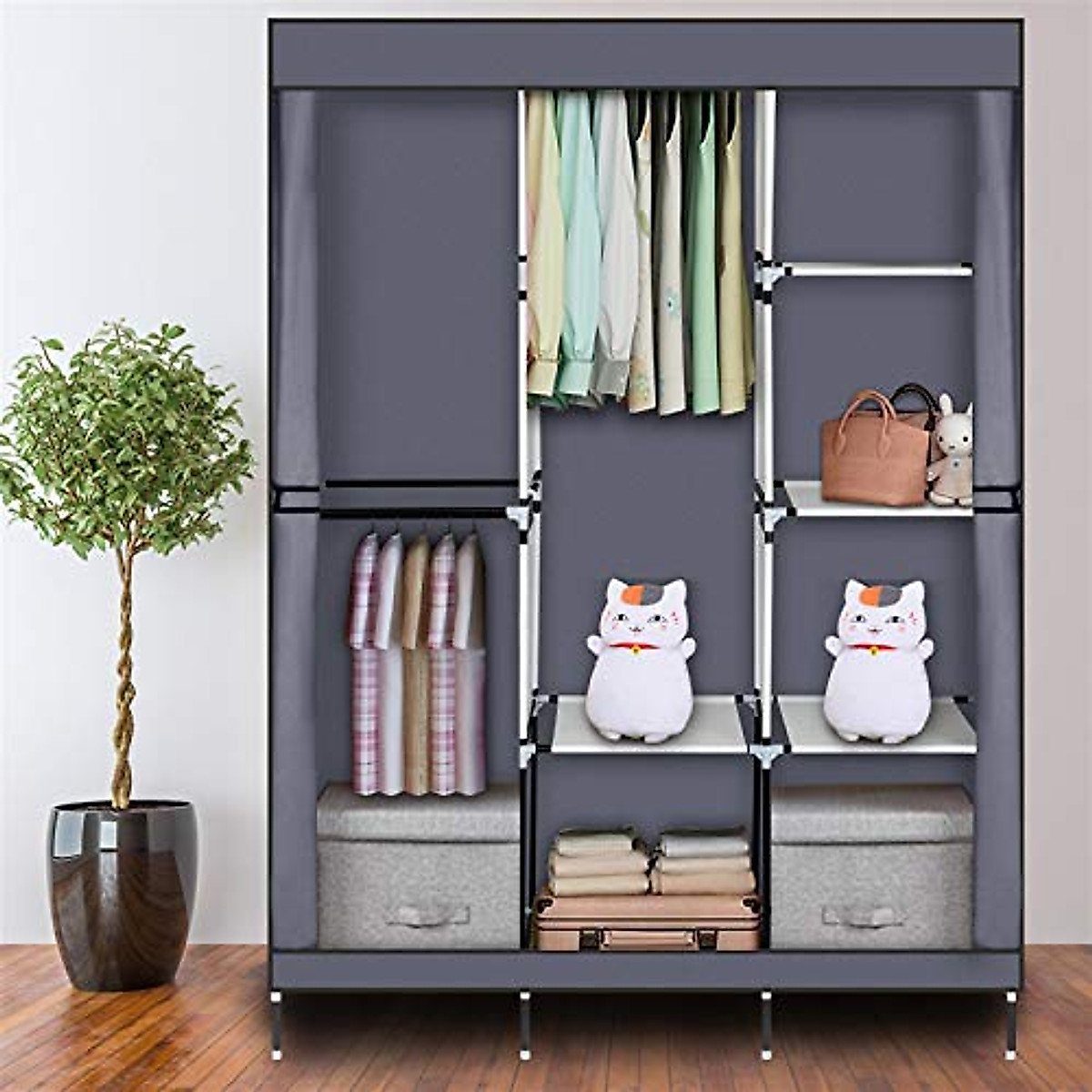 KAAYEE 71" Portable Closet Wardrobe Clothes Rack Storage Organizer with Shelf Gray, Fancy Clothes Closet, Storage Shelves, Storage Organizer