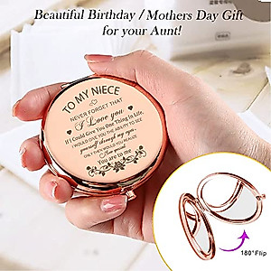 GAOLZIUY Niece Gifts Compact Mirror for Niece from Aunt, Rose Gold Niece Compact Mirror, Birthday Gifts for Niece from Aunt Uncle for Niece’s Birthday, Graduation Wedding Anniversary Christmas
