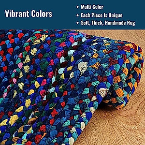 Homespice Hand Made Cotton Chindi Rugs 4x6 Feet Oval Braided Rugs, Reversible Area Rugs, Braided Multi Color Chindi Cotton Area Rugs, Bohemian Area Rugs for Living Room and Bedroom (Blue - 4' x 6')