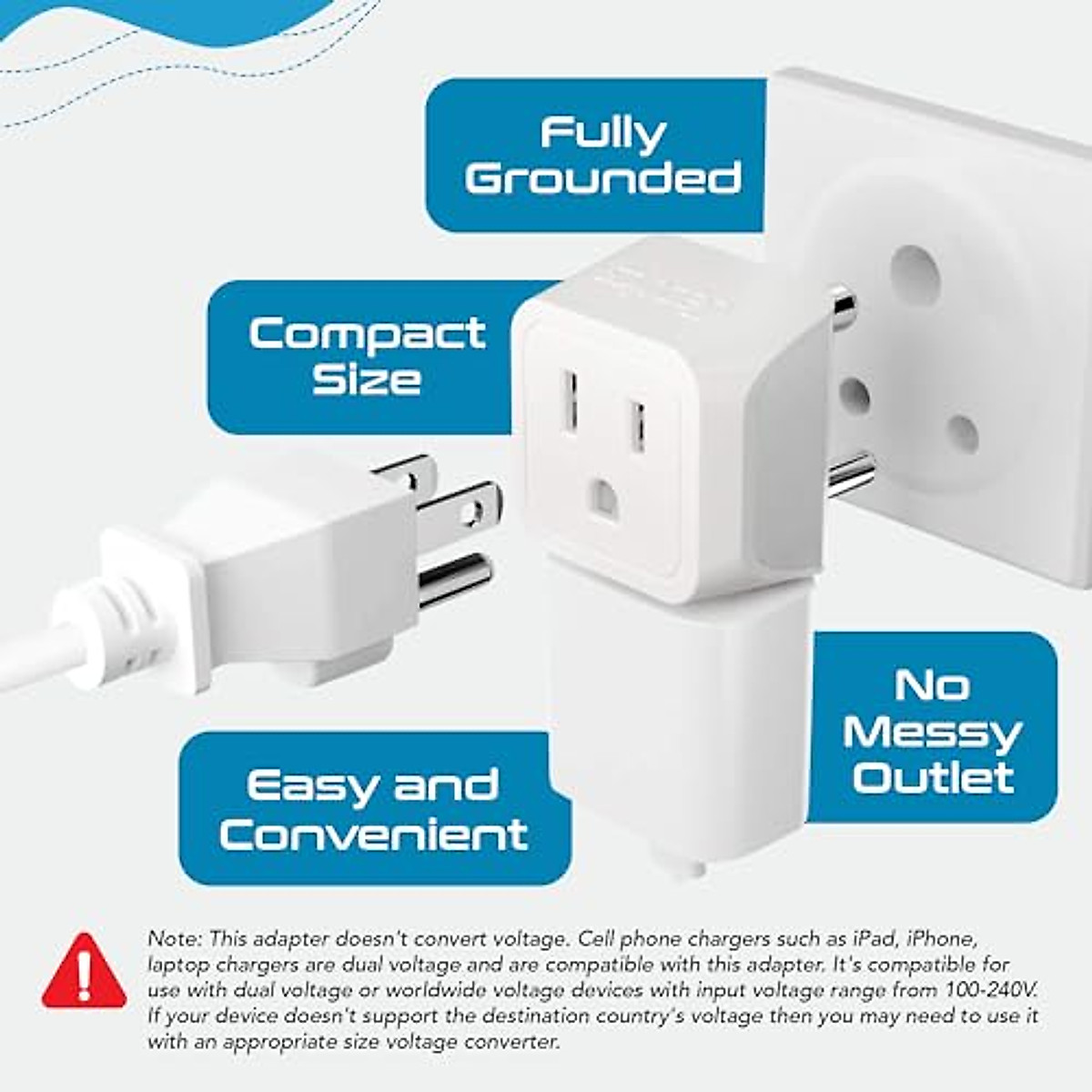 Ceptics US to India Plug Adapter works in Nepal, Maldives, Pakistan, India Power Adapter, Dual USA Input, Grounded Travel Adapter for Indian plug, Perfect for Phones, Laptop Chargers, 3 Pack (CT-10)