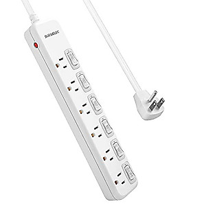 Suraielec Power Strip Individual Switches, 8 FT Long Flat Plug Extension Cord, 6 Outlet Surge Protector with On Off Switches for Each Outlet, 15 AMP Safety Circuit Breaker, Wall Mountable
