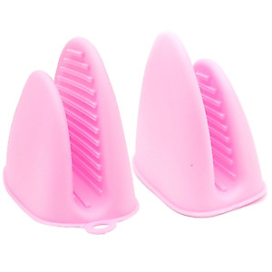 Silicone Pot Holders, Heat Resistant Silicone Microwave Oven Pot Mitts Kitchen Dishes Convenient Insulated Finger Glove BBQ Cooking Baking Holder Tool Set of 2 (Random Color)