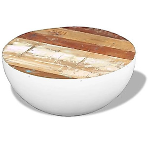 SLGSDMJ Vintage Coffee Table Two Piece Bowl Shaped Coffee Table Set Round Wooden Tabletop Side End Table for Living Room Solid Reclaimed Wood