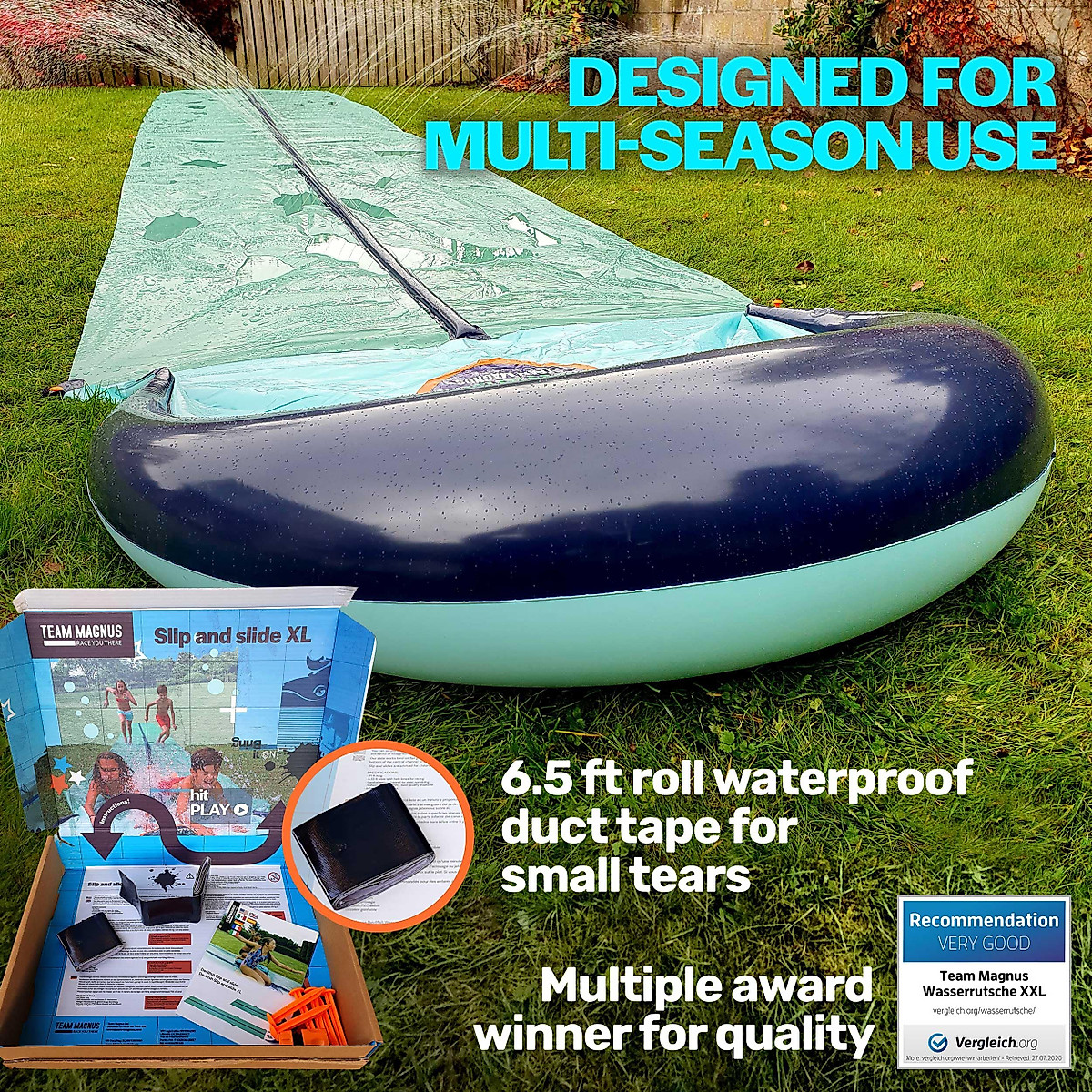 TEAM MAGNUS 31ft Slip and Slide Water Slide with Inflatable Crash Pad, Adjustable Sprinkler for Kids – Slip and Slide for Adults & Kids, Perfect for Backyard Fun