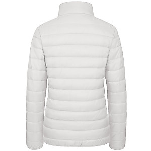 MAGCOMSEN Women's Puffer Jacket Ultra-lightweight Quilted 4 Pockets Full Zip Stand Collar Jackets Winter Warm Coat, White S