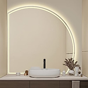 TOCTUS LED Bathroom Mirror Wall-Mounted Vanity Mirror LED Lighted Mirror, with Touch Button, Dimmable Light, Brightness Adjustable, Half Round Fan-Shaped, Left/Right Cut, 31x31inch (Color : Left)