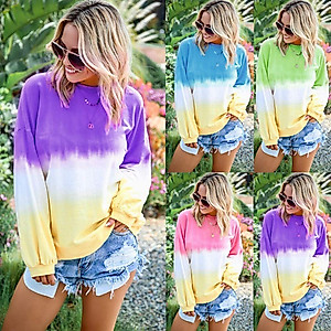 NEARTIME Women's Sweatshirt,Autumn Casual O-Neck Gradient Blouse Tie Dyeing Color Long Sleeve Tops Loose Pullover Purple