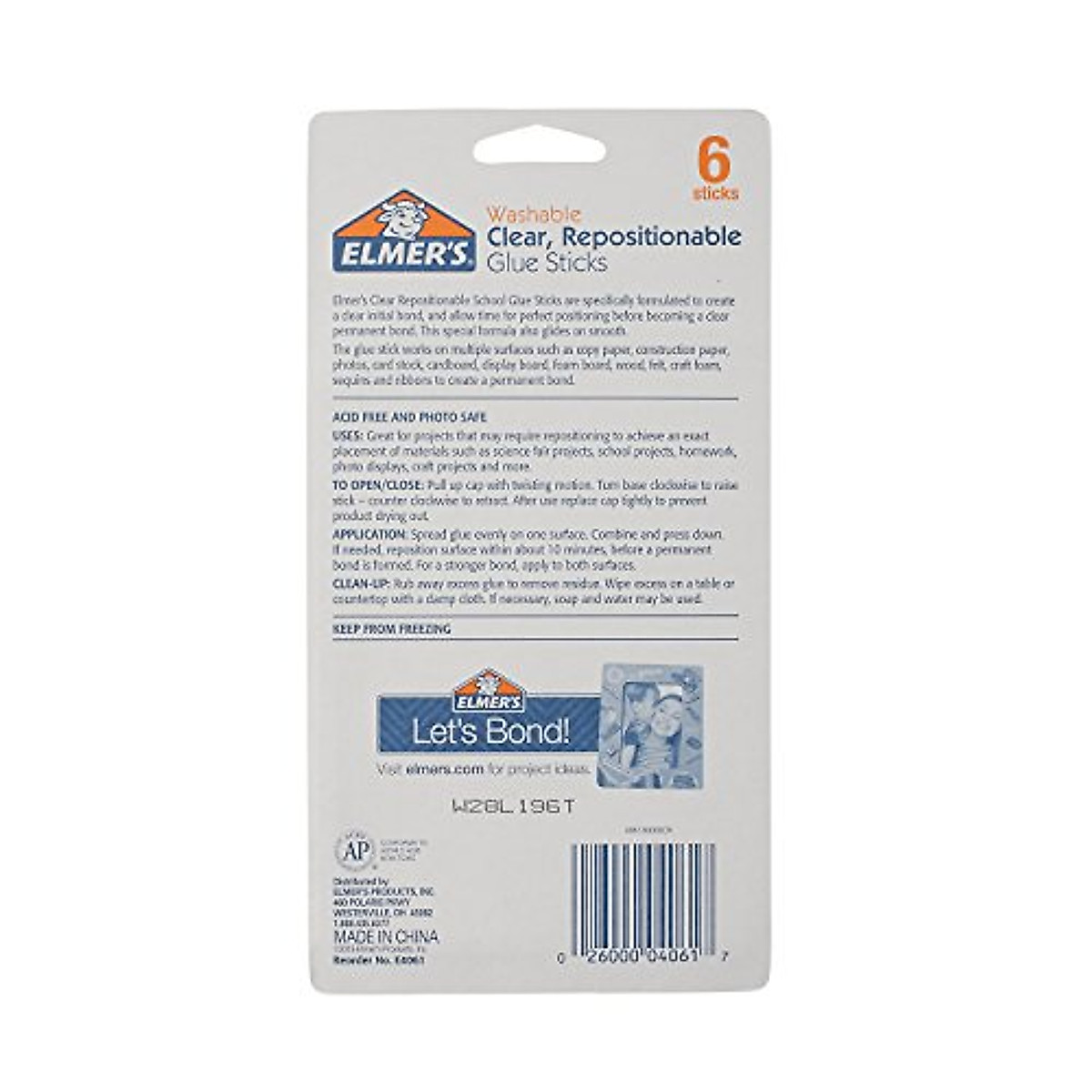 Elmer's Re-Stick School Glue Sticks, Clear, Washable, 8 grams, 6 Count