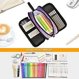 Bolaz Abstract Purple and Gold Marble Pencil Case Large Capacity Pen Bag with Compartment Students Stationery Organizer Pencil Pouch Marker Case for School Office Work