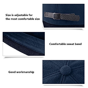 LCZTN Wool Winter Baseball Cap with Warmer Earflap for Men ＆ Women Outdoor Ski Visor Beanie Hat (Navy Blue)
