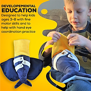 SENSORY4U Buckle Pillow Sensory Narwhal Stuffed Animal Fine Motor Development Toy Activity Plushie - Counting Sorting Zipper Skills Marble Maze Toy