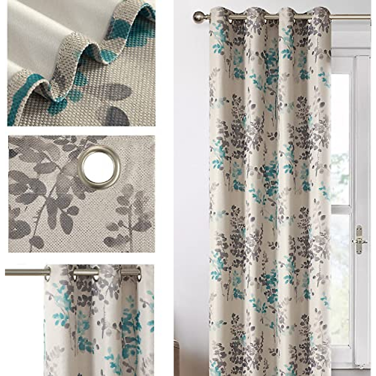 STACYPIK Farmhouse Elegant Floral Blackout Curtains Living Room Thick Linen Thermal Insulated Boho Drapes 96 Inches 2 Panels,Grommet Room Darkening Curtains Works for Window Heavyweight Curtains