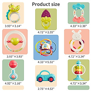 Bu-buildup 9 pcs Baby Rattle Teething Toys, Baby Rattles Toys, Infant Shaker with Storage Box, Grab and Spin Rattles for Newborn Girl Boy, Odorless Infant Toys for Babies 0-6-12 Months